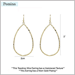 Pomina Lightweight Open Gold Teardrop Earrings Simple Basic Geometric Gold Dangle Drop Earrings for Women (TextureTeardrop_Gold)