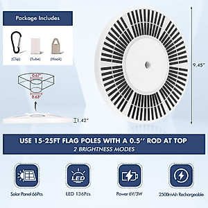 PPQ Solar Flagpole LED Light,New 136 LED 10000h Lifespan Flag Pole Light for 15-25 Ft Poles,Solar Powered Waterproof Lighting on Outdoor Pole Top,10 Hour Dusk to Dawn Auto On/Off