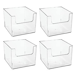 mDesign Modern Plastic Open Front Dip Storage Organizer Bin Basket for Home Office Organization - Shelf, Cubby, Cabinet, Cupboard, and Closet Organizing Decor - Ligne Collection - 4 Pack - Clear
