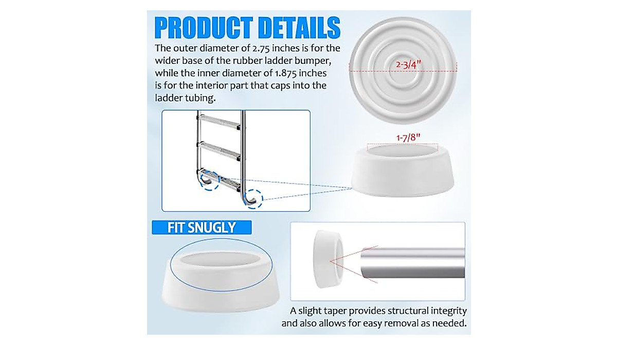TonGass 4-Pack Pool Ladder Bumpers for Inground Pools | Durable Rubber Caps