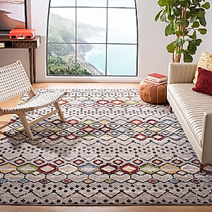 SAFAVIEH Amsterdam Collection Area Rug - 5'1" x 7'6", Dark Grey & Ivory, Moroccan Boho Design, Non-Shedding & Easy Care, Ideal for High Traffic Areas in Living Room, Bedroom (AMS108H)