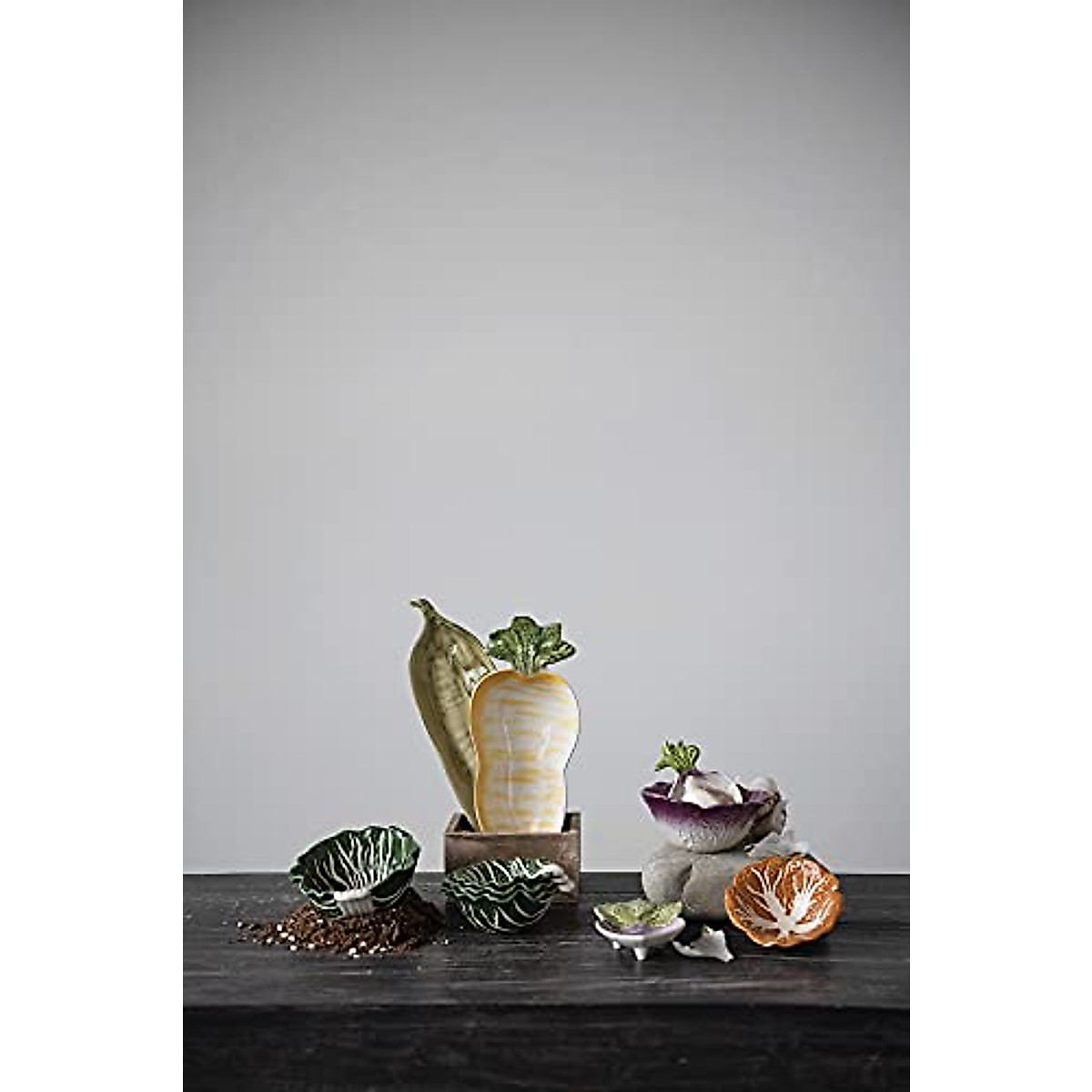 Creative Co-Op Hand-Painted Cabbage Shaped Stoneware, Set of 4 Bowl, Green, 4