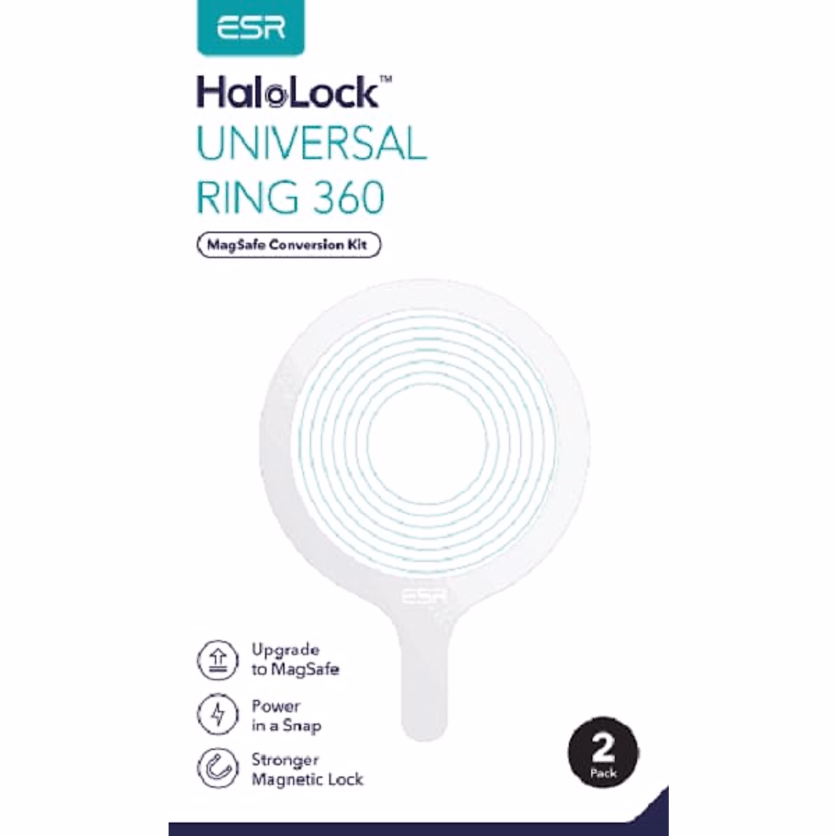 ESR MagSafe Ring 360 (HaloLock), MagSafe Sticker, MagSafe Magnet, Universal Magnetic Conversion Kit for iPhone 14/13/12/11/X Series, Galaxy S23/S22/S21/20 and More, 2 Pack, MagSafe Accessories, White