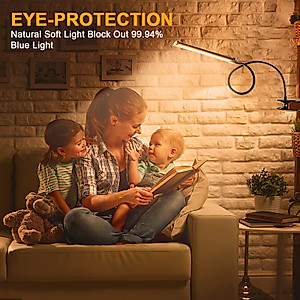 Desk Lamp for Office Home, Eye-Caring USB Clip on Light 3 Modes 5 Brightness, Adjustable 5W LED Desk Light Flexible Gooseneck Clamp Light for Workbench Headboard Study Reading Drafting(Metal)