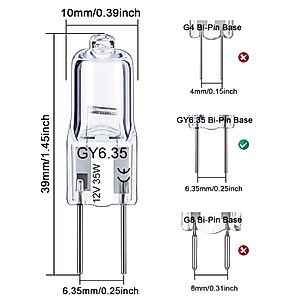 GY6.35 Light Bulbs, 12V 35W Crystal Clear Halogen Bulb 2 Pin, T4 JC Bi-Pin Base G6.35 Capsule Bulb, Dimmable, 2700K Warm White, 2 Prong Light Bulb for Pendant Light, Microwave Oven, Table Lamp, 2Pcs