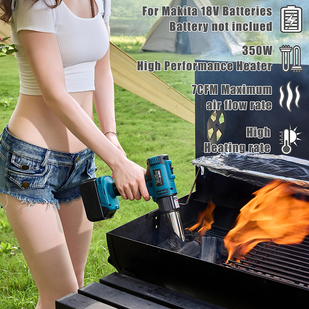 PMLYQ Cordless Heat Gun for Makita Battery,350W Fast Heating Soldering Hot Air Gun,2-Temp Setting Max 1022°F(550°C),Heat Gun for Tube Bending,Resin & Decorating (Tool Only NO Battery)