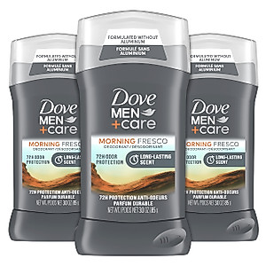 DOVE MEN + CARE Deodorant Stick For Men Morning Fresco Aluminum Free 72-Hour Odor Protection Mens Deodorant With Essential Oils & 1/4 Moisturizing Cream, 3 Ounce (Pack of 3)