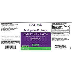 Natrol Acidophilus 100mg Capsules, Unflavored, Purple, 150 Count, Pack of 3