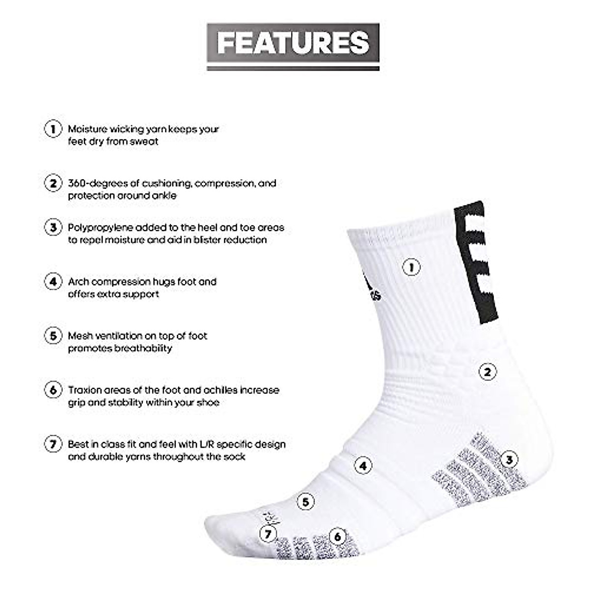 adidas Unisex Creator 365 Basketball Crew Socks (1-Pair), White/Black, X-Large