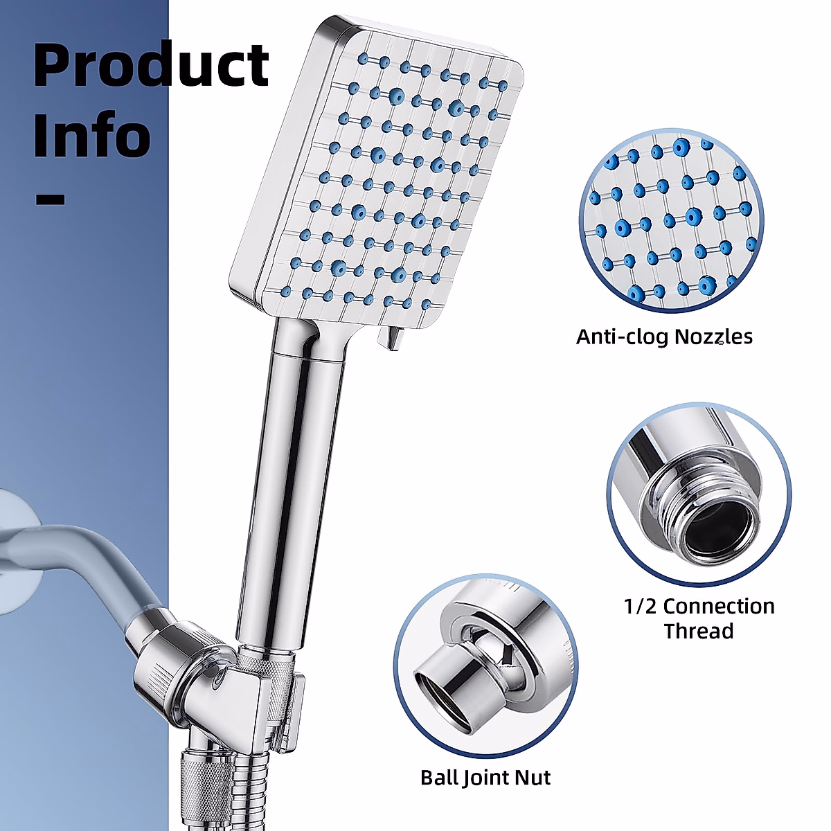 Heemli Handheld Shower Head with Filter, High Pressure 6 Spray Mode Filtered Shower Head with Hose, Bracket and Water Softener Filters Beads for Hard Water Remove Chlorine, Chrome
