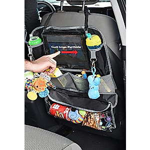 Jeep J is Deluxe Backseat Car Organizer, Kickmat Seat Protector, Universal Design with Pockets, Bottle Holder, Touch Screen Enabled Tablet Holder and Removable Travel Pouch, Snack, Toys, Gadget