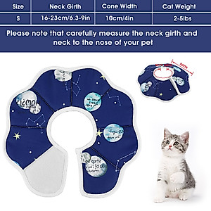 TIESOME Small Cat Cone Collars, Adjustable Kitten Recovery Cone Collar After Surgery Fasteners Collars for Small Cats Protective Cat Recovery E-Collar, 6.3-9inch Neck Diameter(S Size, Constellation)