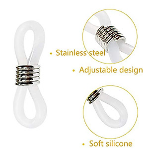 TTSAM 40 Pieces Eyeglass Chain Ends Adjustable Rubber Spectacle End Connectors for Eye Glasses Holder Necklace Chain (White and Silver)