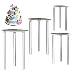 Cake Tier Supports,4 Pcs Reusable 9/12/16/20cm Cake Boards and 12 Pcs Cake Dowel Rods for Tiered Cake Construction and Stacking