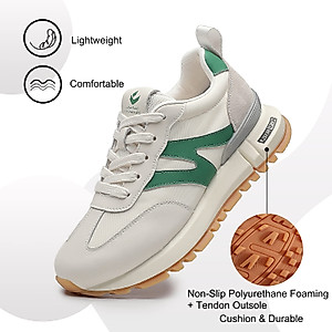 somiliss Sneakers for Women Genuine Leather Suede Patchwork Casual Lace Up Non-Slip Walking Shoes Comfortable Tennis Running Shoes Womens Fashion Sneakers