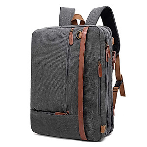 CoolBELL Convertible Backpack Shoulder bag Messenger Bag Laptop Case Business Briefcase Leisure Handbag Multi-functional Travel Rucksack Fits 17.3 Inch Laptop For Men / Women / Travel (Canvas Black)