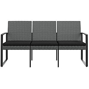 EVERSTRO 3-Seater Patio Bench with Cushions Dark Gray PP Rattan,3Seater Patio Bench: Durable and Comfortable Outdoor Seating Garden Furniture, Outdoor Seating