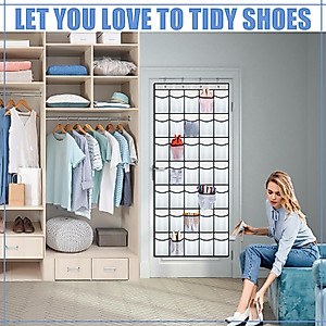 Windyun 2 Pcs 70 Large White Mesh Pockets over the Door Shoe Organizer Shoe Rack Closet Holder Behind Door Shoe Hanger Hanging Cruise Ship Essentials Organizer Nonslip, Each with 35 Pockets