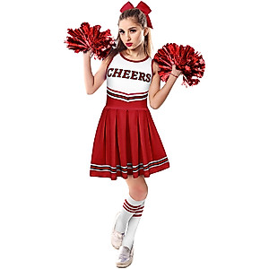 4 Pcs Girls Halloween Cheerleader Costume Outfit Set Fancy Dress for Kids Halloween Birthday Party (9 to 10 Years Old)