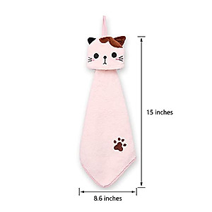 3 Pack Cute Hand Towels, Bathroom Towels with Hanging Loop, Children Hand Towel Animals, Microfiber Coral Fleece Absorbent Hand Towel for Kitchen Bathroom Bedroom (3pcs)