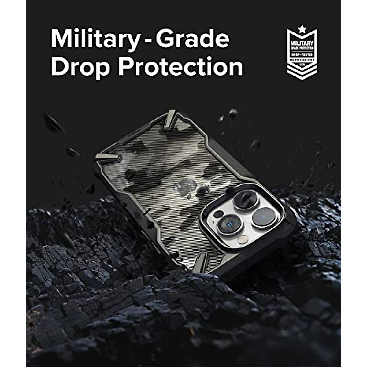 Ringke Fusion-X [Military Design] Compatible with iPhone 14 Pro Case 6.1 Inches, Camouflage Hard Back Heavy Duty Shockproof Advanced Protective Bumper Cover - Camo Black