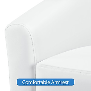 Topeakmart Faux Leather Club Chair, Modern Accent Chair and Cozy Barrel Chair with Sturdy Wood Legs for Living Room Bedroom Reception Room, White