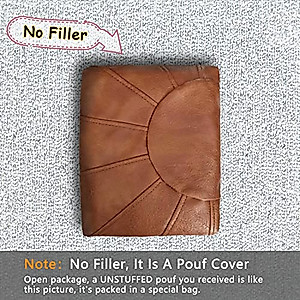 Thgonwid Unstuffed Handmade Moroccan Round Pouf Foot Stool Ottoman Seat Faux Leather Large Storage Bean Bag Floor Chair Foot Rest for Living Room, Bedroom or Wedding Gifts (Light Brown)