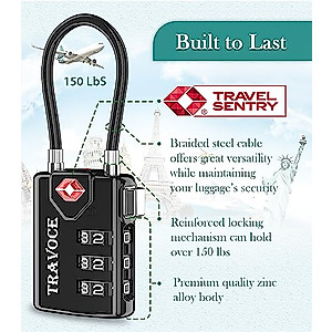 TSA Approved Luggage Locks, Travel Locks Which Also Work Great as Gym Locks, Toolbox Lock, Backpack and More, Black 4 Pack
