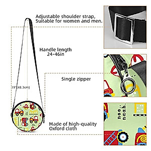 Cartoon Vehicle Traffic Crossbody Bag for Women Teen Girls Round Canvas Shoulder Bag Purse Tote Handbag Bag