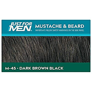 Just For Men Moustache & Beard M45 - Dark Brown Black Dye, Eliminates Grey For a Thicker & Fuller Look With An Applicator Brush Included – M45