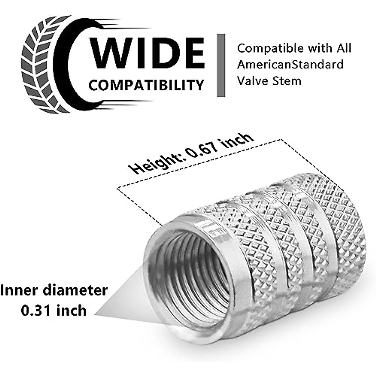 Car Tire Stem Valve Caps Wheel Valve Covers Car Dustproof Tire Cap Cover Accessories, Universal for SUV, Car, Bike and Motorcycle (12PCS Silvery)