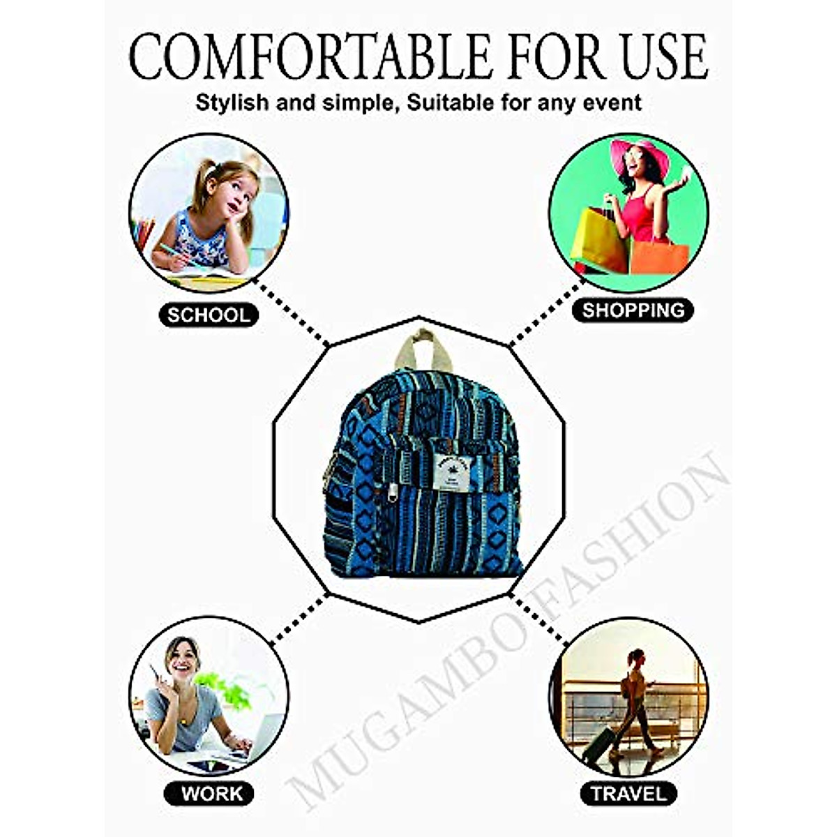 Generic Eco Friendly Set Of Mini Backpack + Pen case Coin Purse Hemp University Light Weight For Girl (Blue), Small