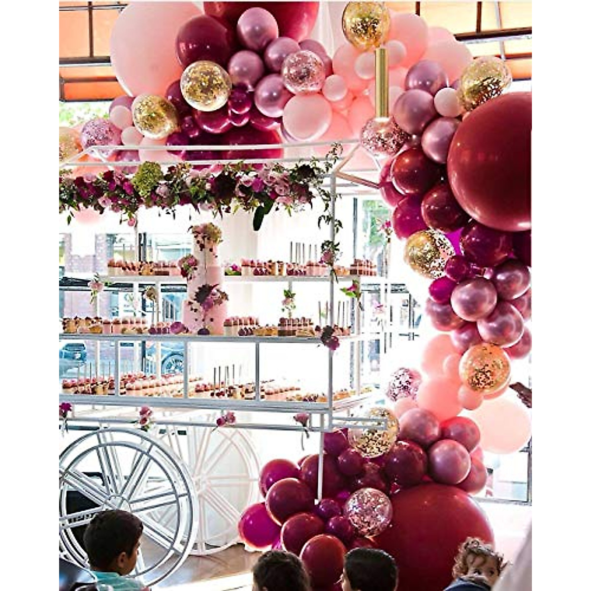 126pcs Burgundy Maroon Pink and Gold Balloons, Balloon Garland Arch Kit, Baby Shower Decorations for Girl, Birthday Wedding Bridal Engagement Anniversary Baptism Party Decorations