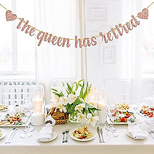 Belrew The Queen Has Retired Banner, Farewell Party, Office Work Party, Women's Retirement Party Decorations Glittery Rose Gold