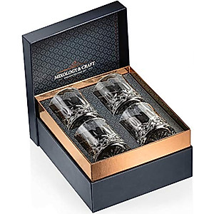 Mixology & Craft - Whiskey Glasses Gift Set of 4 Rocks Glasses - 10oz Crystal Old Fashioned Whiskey Glasses with a Gift Box | Perfect for Scotch, Bourbon, Cognac and Cocktails - Whiskey Gifts for Men