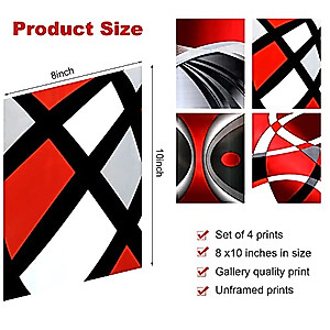 Outus 4 Pieces Red Stripes Poster Prints Unframed Abstract Wall Art Modern Abstract Wall Art Abstract Art Prints Black Silver Red Art Posters for Wall Home Decoration, 8 x 10 Inch