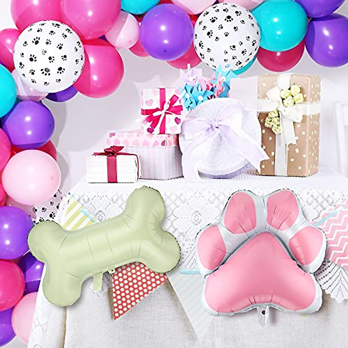 103 Paw Print Balloon Garland for Girls, Bone Shaped Foil Balloon Dog Paw Foil Balloons for Dog Kids Girls Birthday Party (Candy Color)