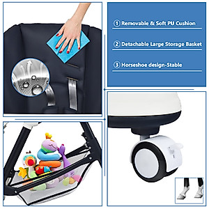 INFANS High Chair with One-Hand Removable Tray, 4 Lockable Wheels & Large Storage Basket - Multi-Adjustable Height, Recline & Footrest, Removable Cushion, Foldable for Baby, Infant& Toddler (Navy)