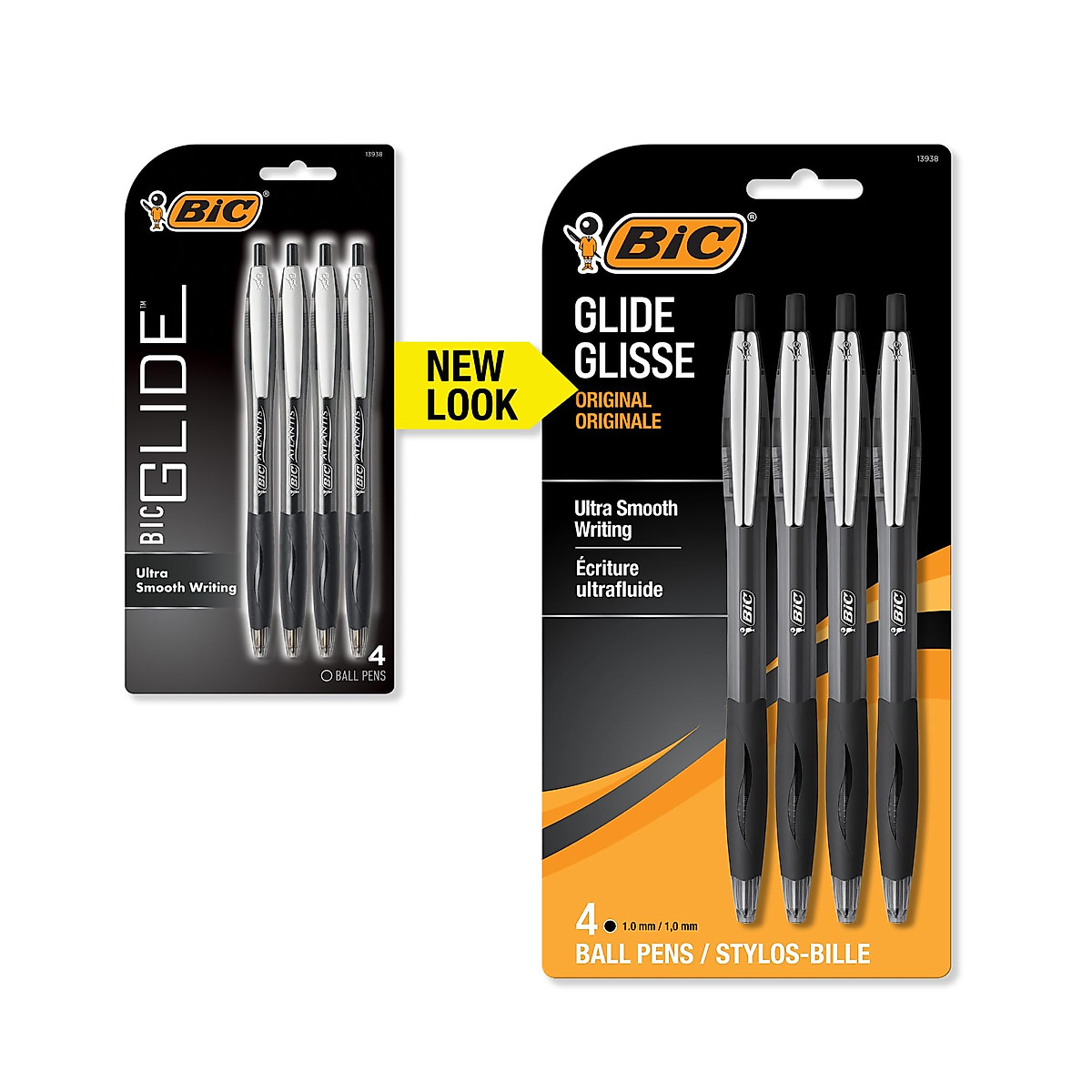 BIC Glide Black Retractable Ballpoint Pens, Medium Point (1.0mm), 4-Count Pack, Ultra Smooth Writing Black Pens