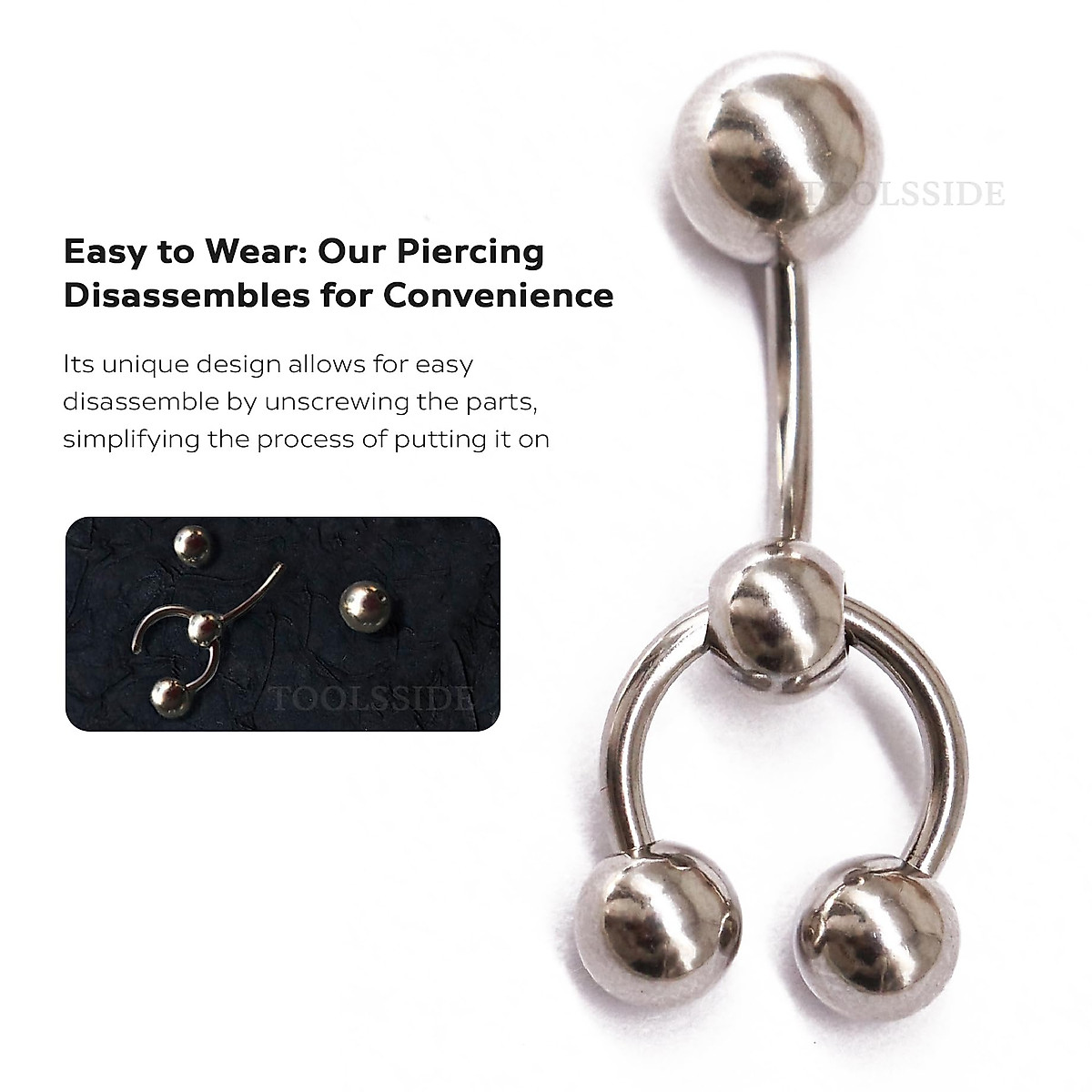 TOOLSSIDE VCH Jewelry Vertical Hood Piercing For Women - 4 Balls Surgical Steel Horseshoe & Barbell Combo for VCH Piercing - 14G Curved Barbell Genital Piercing, Stainless Steel, surgical steel