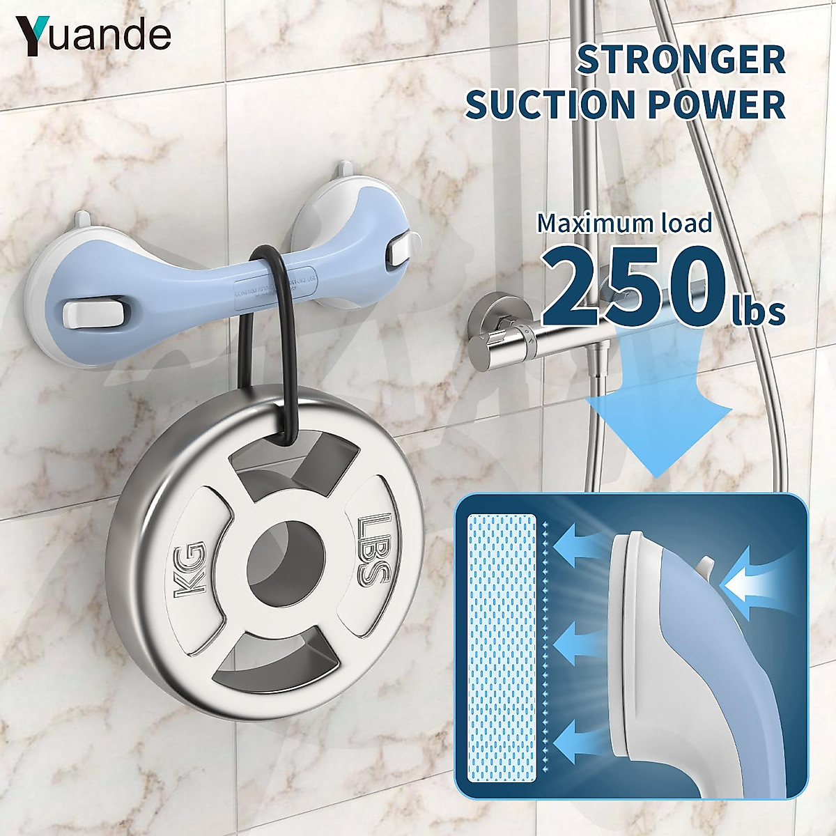 12 Inch 4 Pack Shower Grab Bar, YuanDe Suction Grab Bars for Bathtubs, Bathroom Safety Grip No Drilling Waterproof, Shower Handle Removable Shower Handrails for Seniors Elderly, (Blue&White