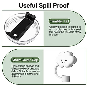 DazSpirit 4Pcs Cloud Straw Cover Caps and 2Pcs Spill-Proof Tumbler Lids for1.0 40oz Tumbler Cups and 8-10mm Straws, BPA-Free, Dishwasher-Safe, Suitable for Travel Picnic Hiking