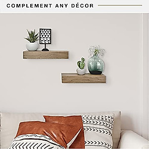 MCS Floating Shelf, Room Decor Wooden Shelf, Walnut Woodgrain, 12 x 4 Inch, Set of 2