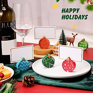 18 Pcs Christmas Wooden Place Card Holders with Name Card Mini Santa Claus Snowman Christmas Tree Christmas Ball Name Card Photo Picture Stand Holder for Winter Christmas Party(Christmas Ball)