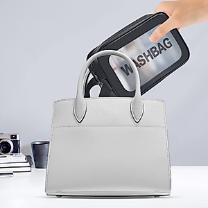 YuanCheng 4pcs PU Leather Portable Toiletry Bags with Handle, Translucent Waterproof travel Make up Bags for Women, Large Capacity Travel Cosmetic Bags