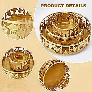 CHGCRAFT 3 Pcs 3 Sizes Metal Eid Food Tray Round Islam Platter Snack Dessert Holder Lunar Ramadan Tray Set Islam Mubarak Food Tray Decoration for RHoliday Home Party, Antique Bronze