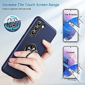 Anqrp Hidden Series Galaxy S21 Case 5G, [Heat Dissipation] [No Fall-Off Kickstand] 360° Metal Ring, Military Grade Shockproof Protective Phone Case Designed for Samsung Galaxy S21, Midnight Blue