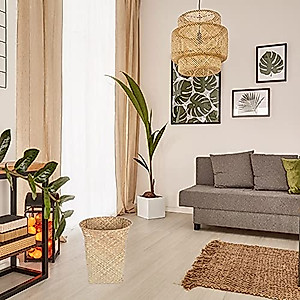 DOITOOL Wicker Rattan Waste Basket Woven Seagrass Trash Can Retro Garbage Rubbish Bin Woven Flower Pots Sundries Container Basket for Bedroom Kitchen