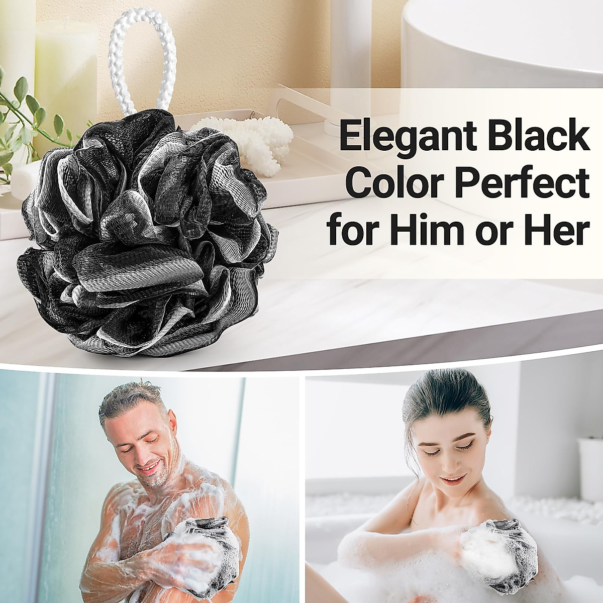 XXL 90g Charcoal Shower Loofah 3 Pack by Tilcare - Perfect Bath Sponge for Exfoliating for Men & Women - Body Scrubber Brush for Cleansing and Smooth Skin - Scrubbies That Remove Excess Oil and Dirt