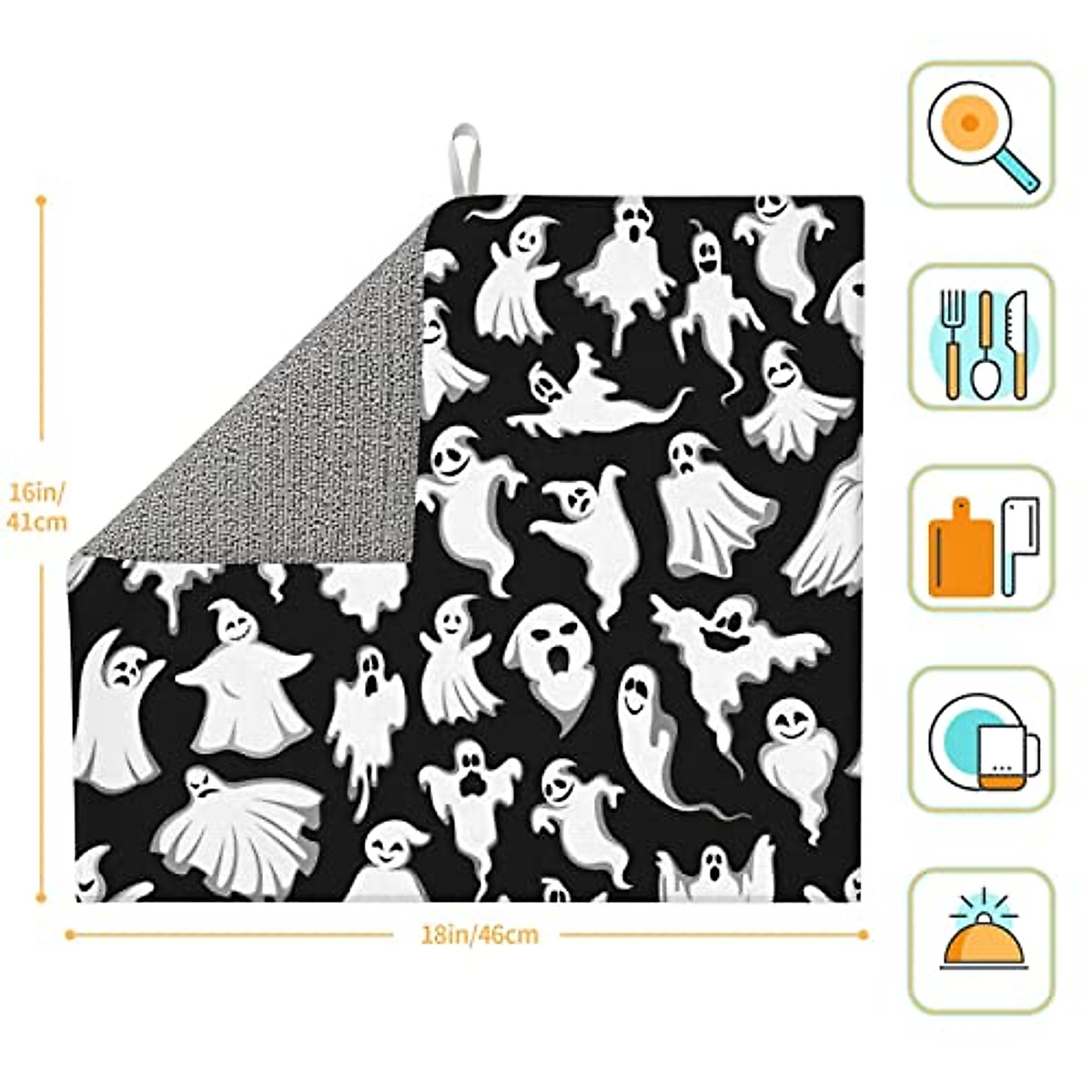 Halloween Goth Printed Drying Mat For Kitchen Ultra Absorbent Microfiber Dishes Drainer Mats Non-Slip Silicone Quick Dry Pad - 18 X 16inch